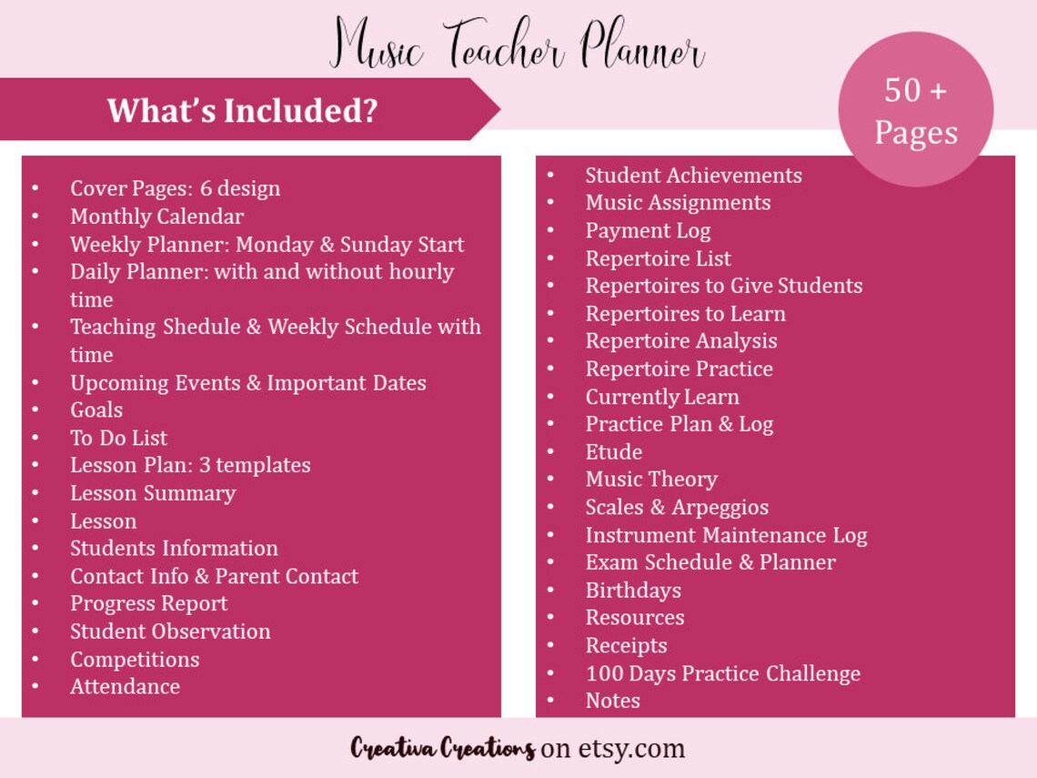 Music Teacher Planner Printable Musician Journal Piano - Etsy Canada