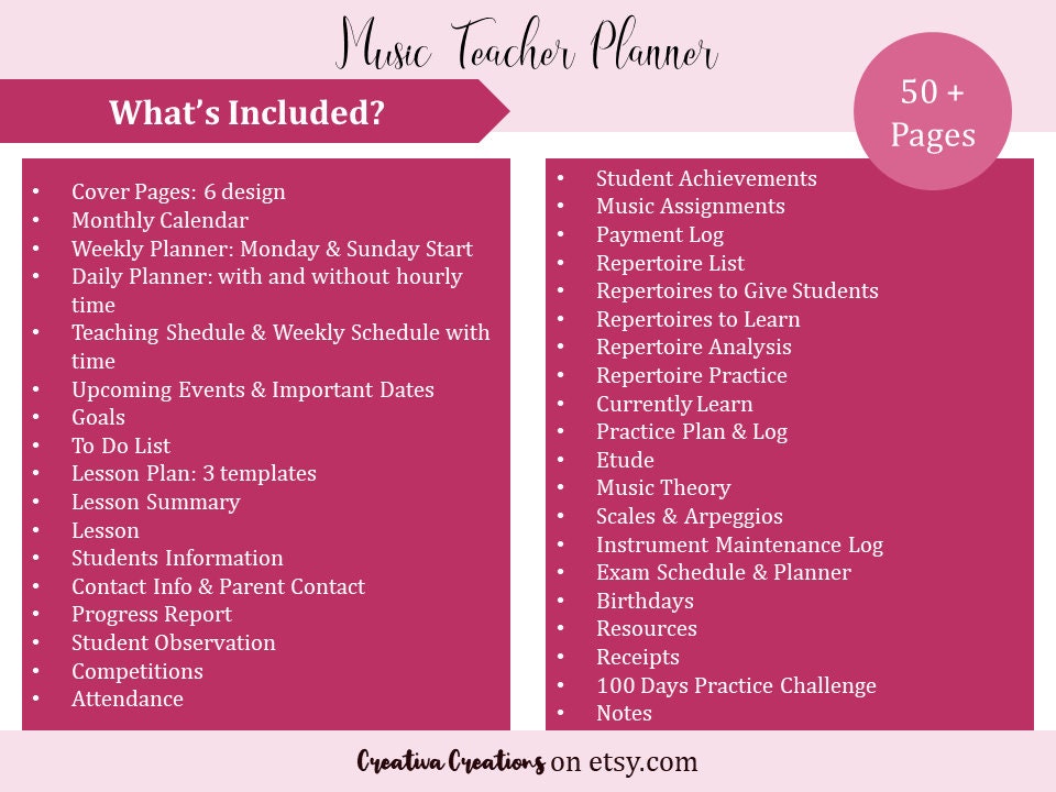 Music Teacher Planner Printable Musician Journal Piano - Etsy