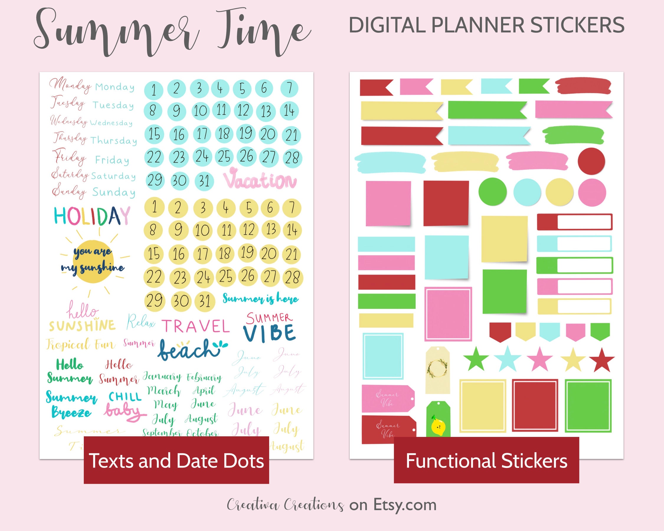400 Summer Breeze Tropical Digital Planner Sticker Set June - Etsy