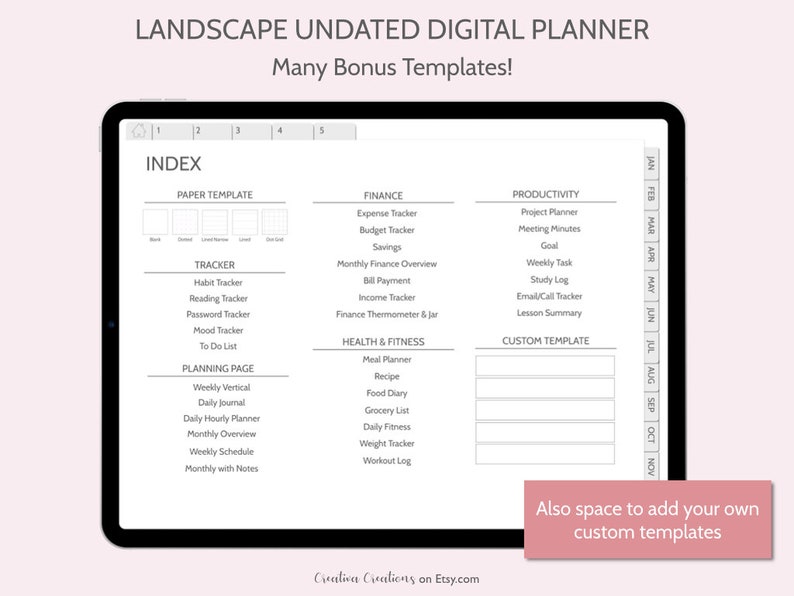2021 Undated Digital Planner Landscape for Goodnotes Notability iPad ...