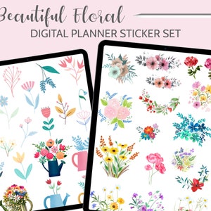300+ Beautiful Floral Digital Planner Sticker Set | Spring Flower ...