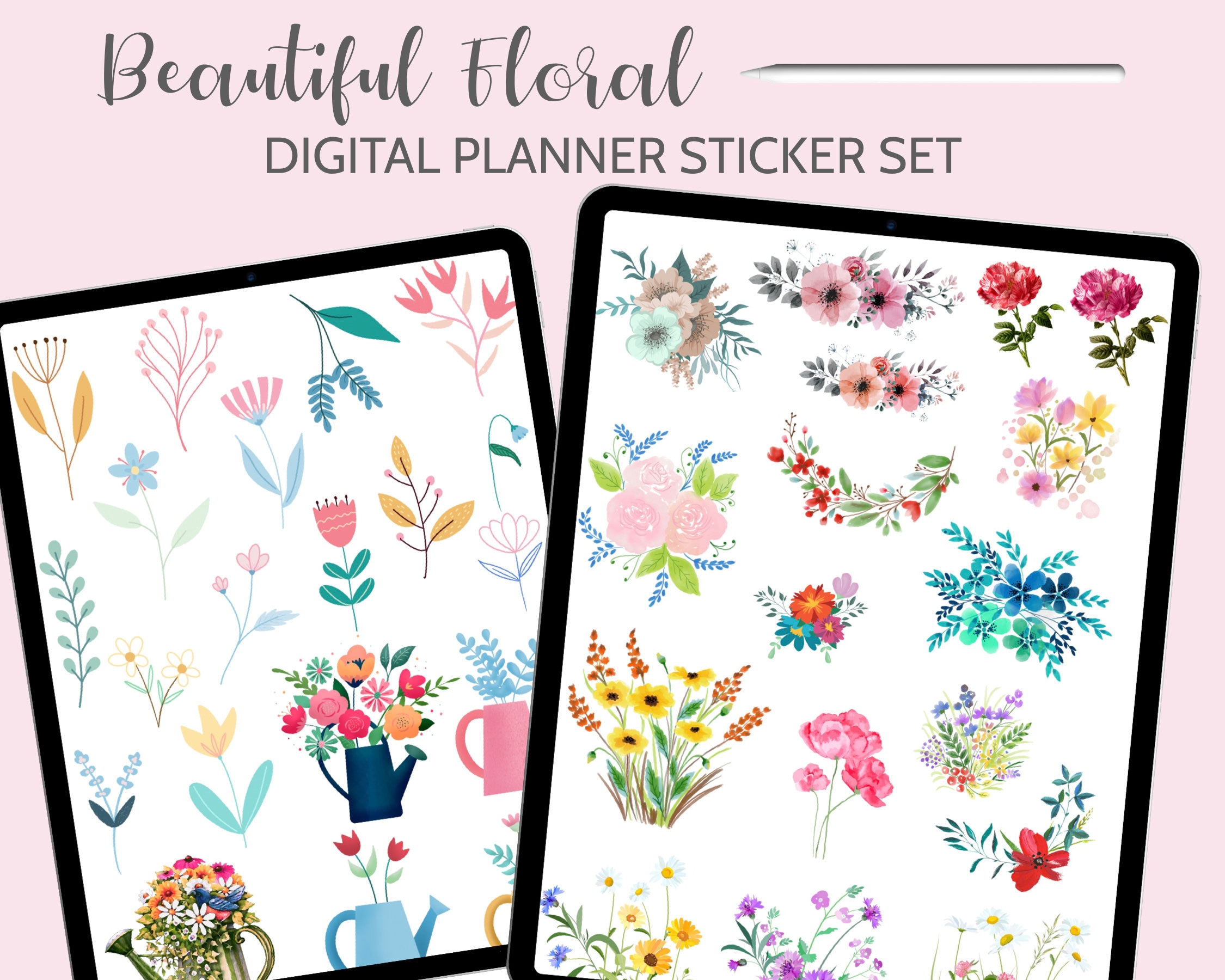 300 Beautiful Floral Digital Planner Sticker Set Spring | Etsy