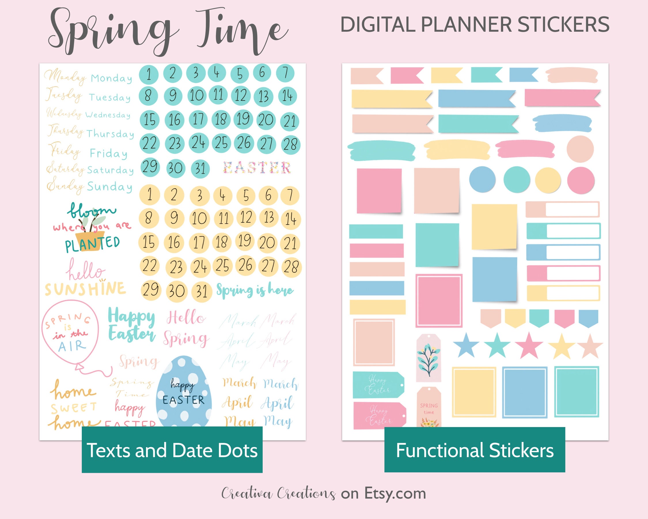 300 Spring Time Digital Planner Sticker Set March April May | Etsy