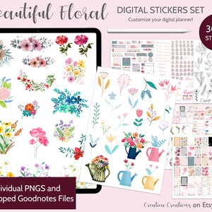 300+ Beautiful Floral Digital Planner Sticker Set | Spring Flower ...