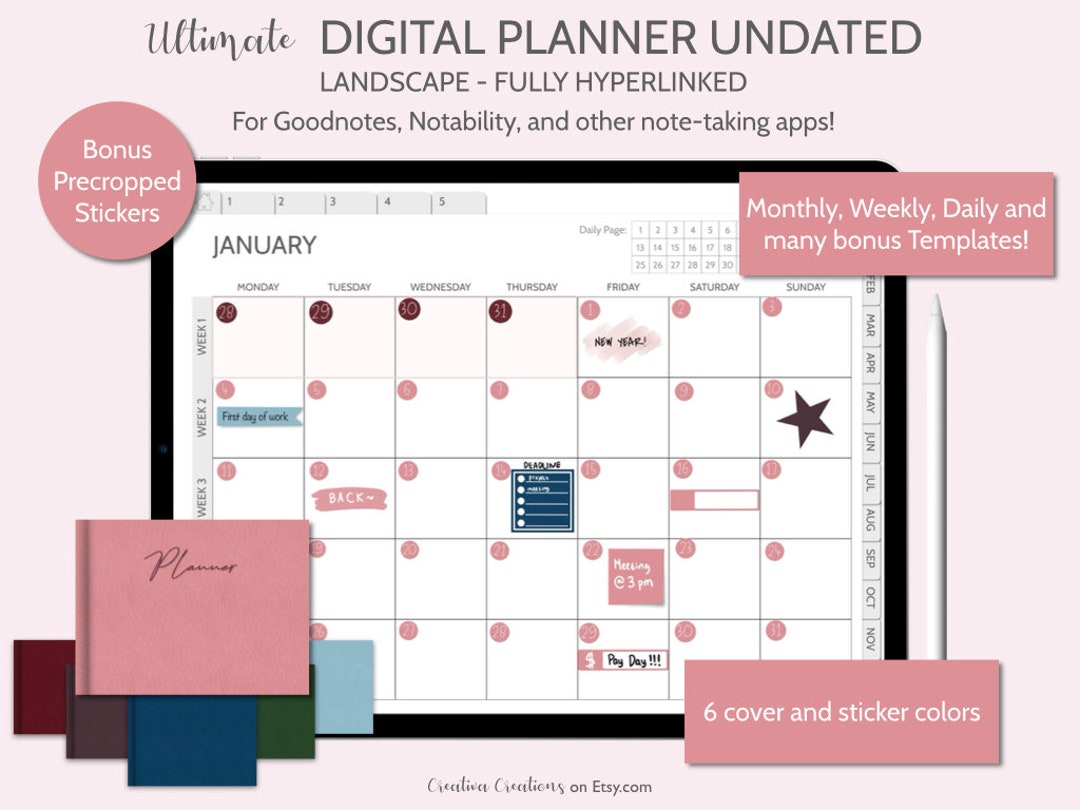 2021 Undated Digital Planner Landscape for Goodnotes Notability iPad ...