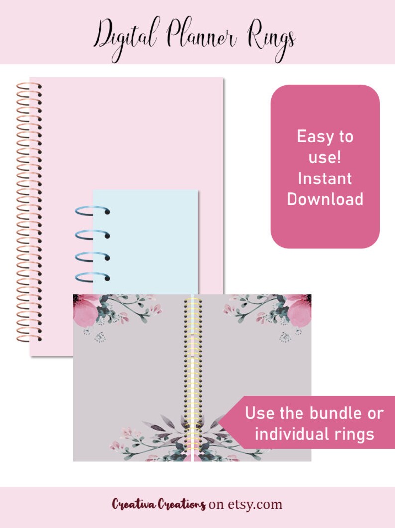 Digital Planner Rings Bundle Side & Center| Rosegold Gold Silver Blue ...