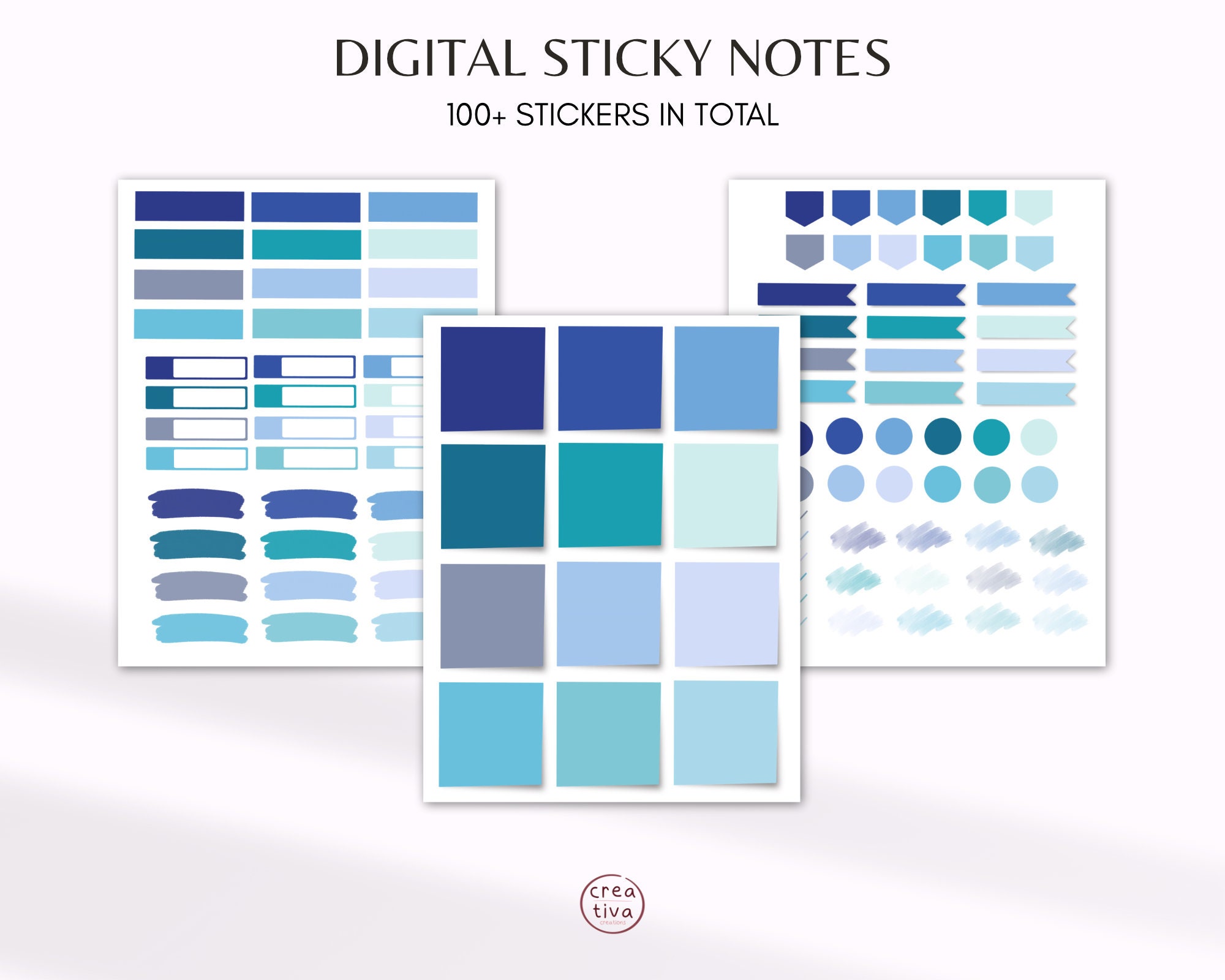 100+ Digital Sticky Notes Set | 12 Blue Sky Ocean Teal Colors ...