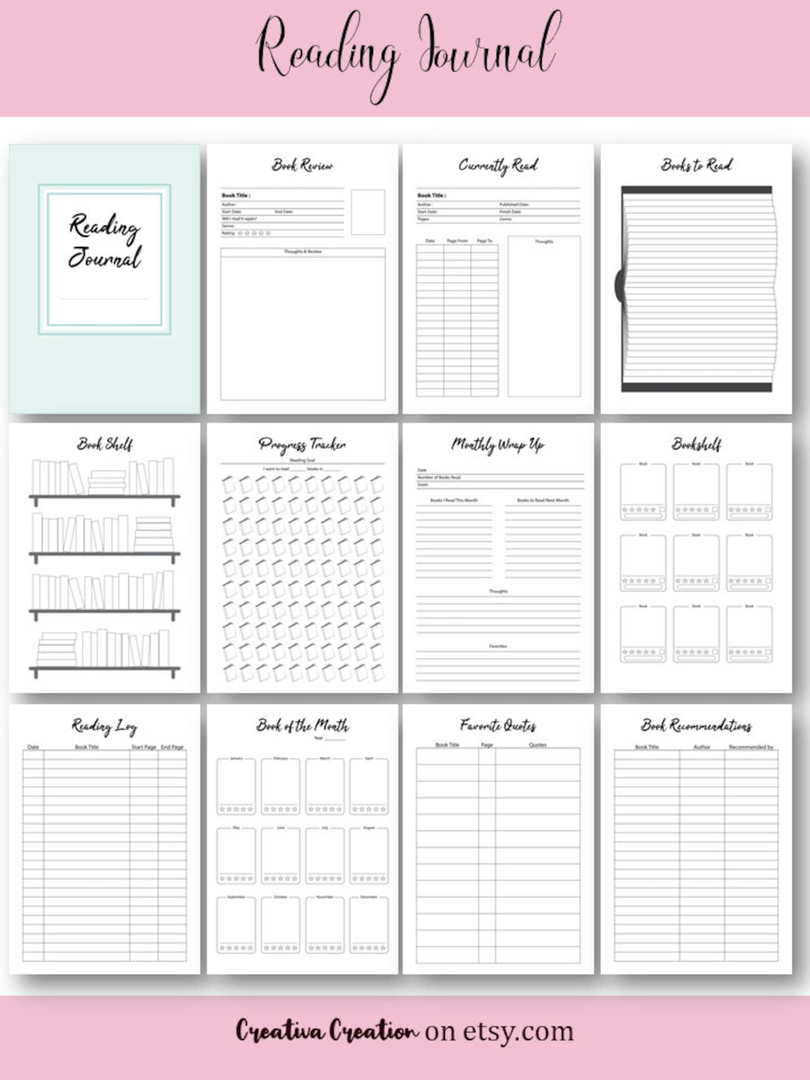 Diario de lectura imprimible planificador de lectura - Etsy México