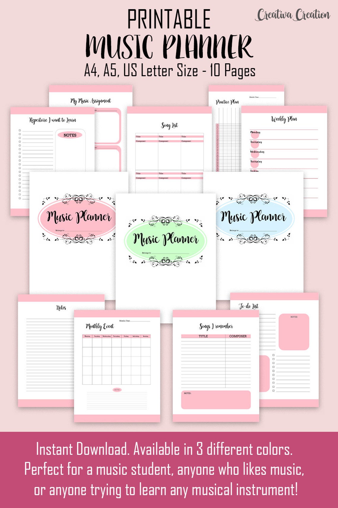 MUSIC PLANNER PRINTABLE, Practice Plan, Printable Planner, Music ...