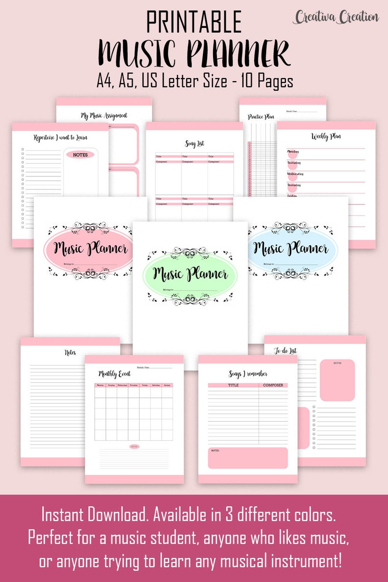 MUSIC PLANNER PRINTABLE, Practice Plan, Printable Planner, Music ...