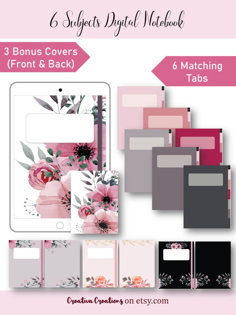 6 Subjects Floral Digital Notebook Digital Notebook for Ipad | Etsy