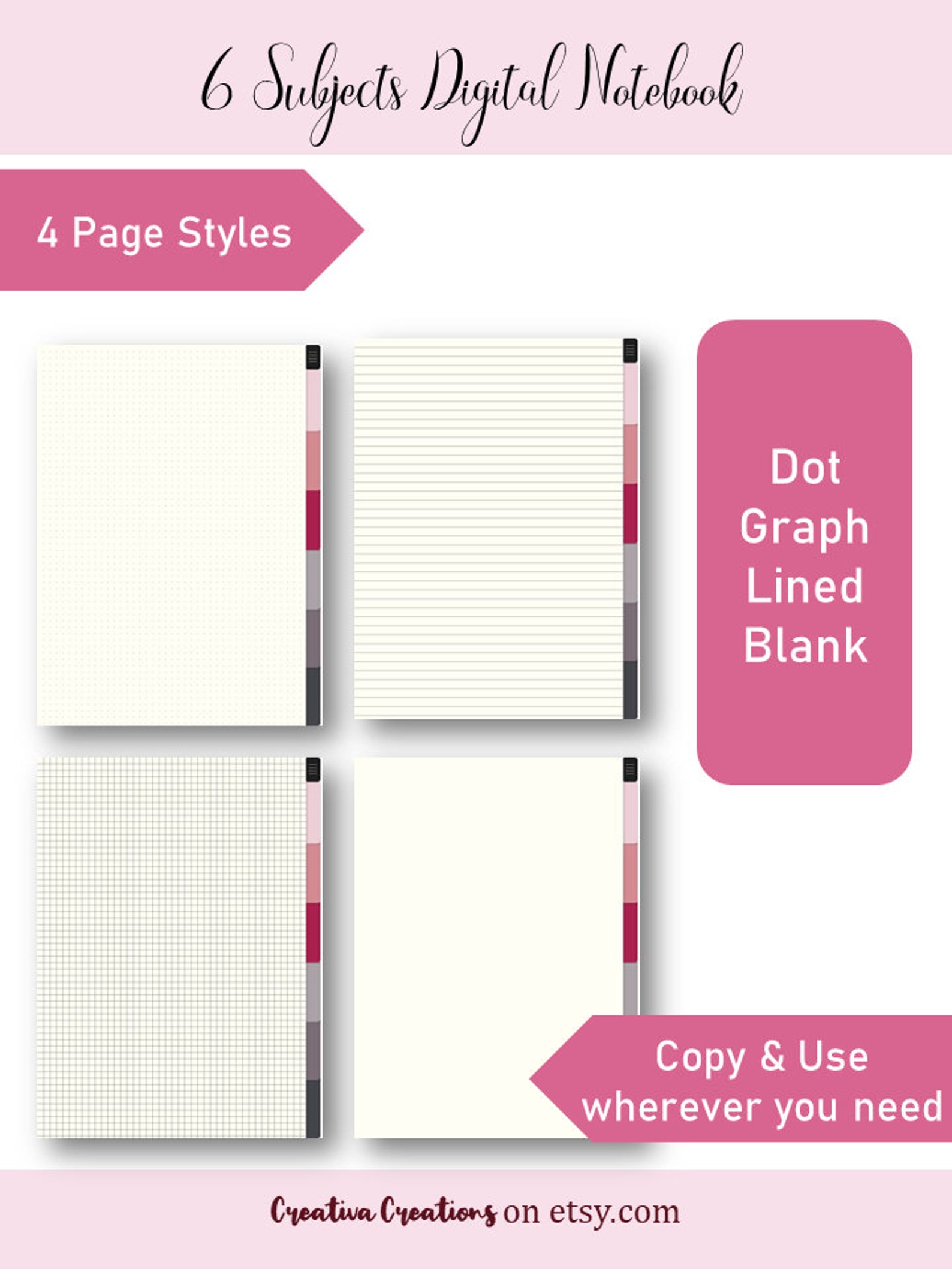 6 Subjects Floral Digital Notebook Digital Notebook for Ipad | Etsy