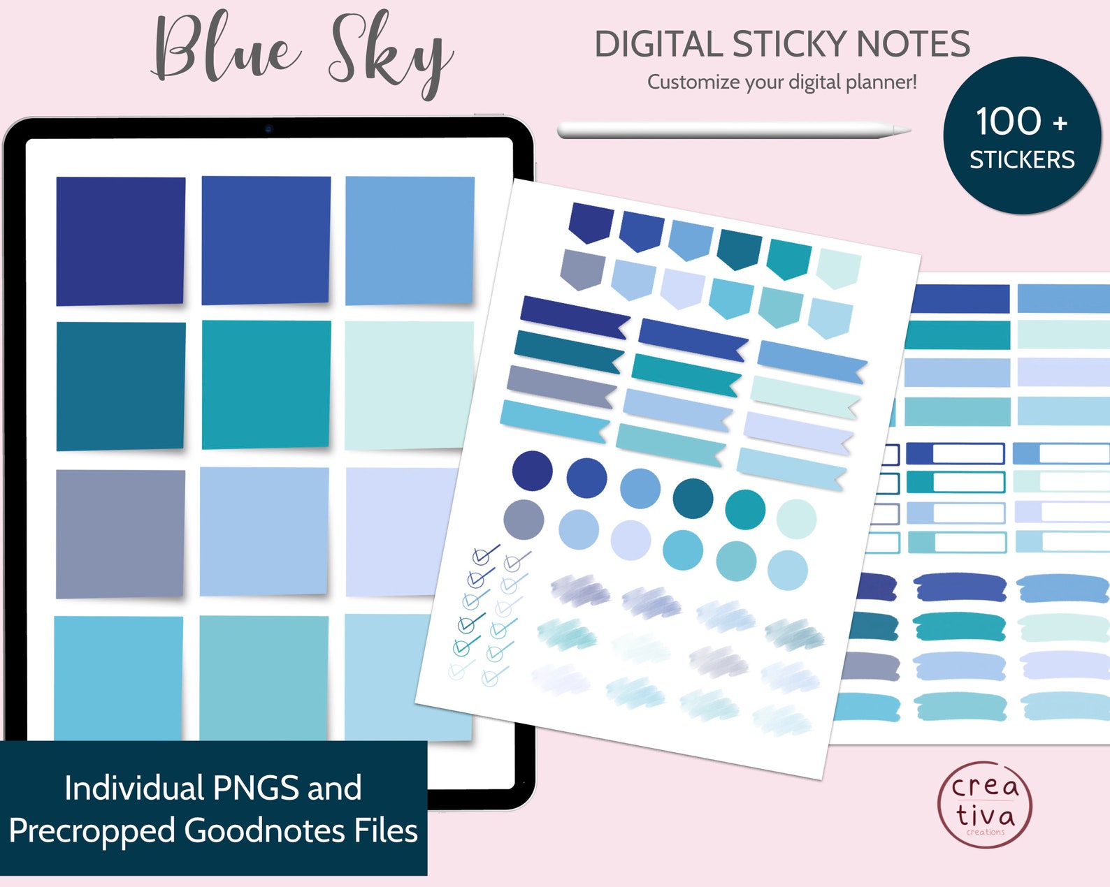 100 Digital Sticky Notes Set 12 Blue Sky Ocean Teal Colors - Etsy