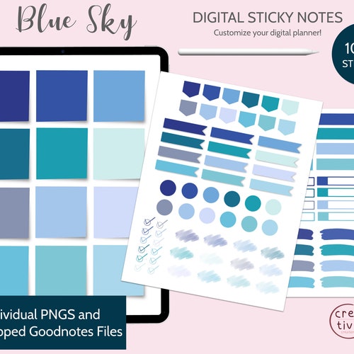 100 Digital Sticky Notes Set 12 Blue Sky Ocean Teal Colors - Etsy