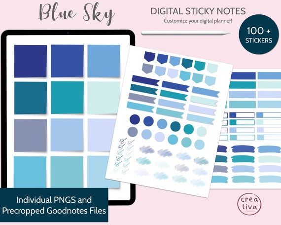 100 Digital Sticky Notes Set 12 Blue Sky Ocean Teal Colors | Etsy