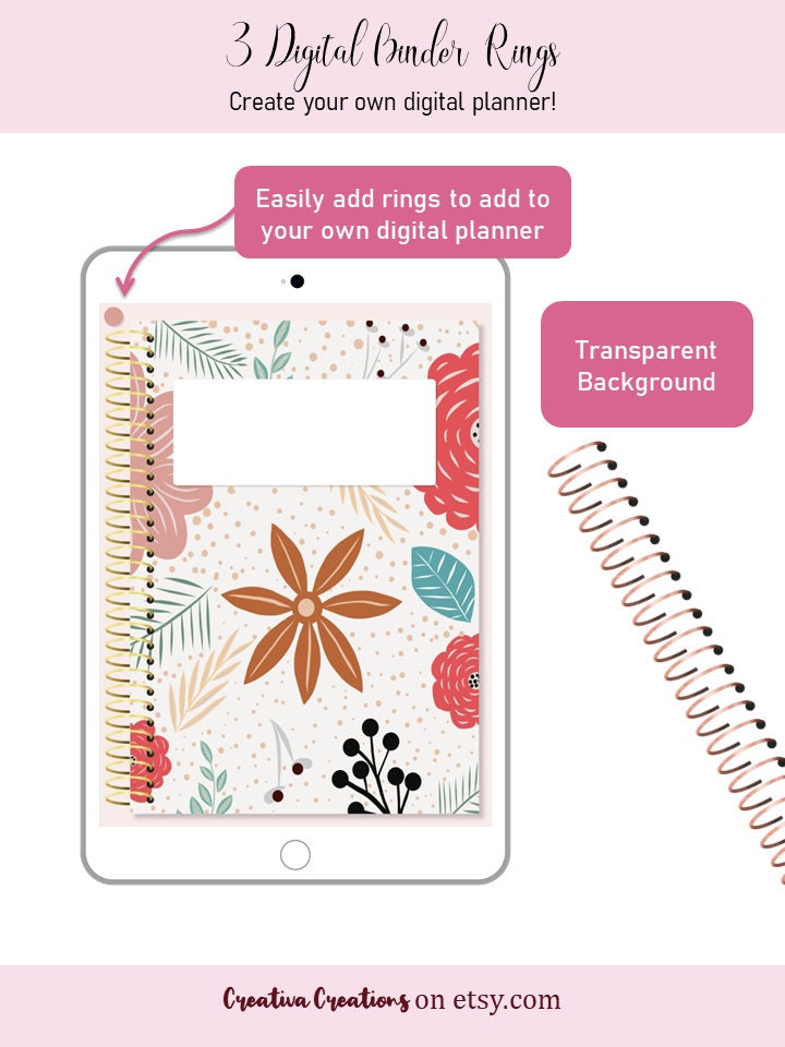 Digital Planner Rings Rosegold Gold Silver Metallic Realistic Digital ...