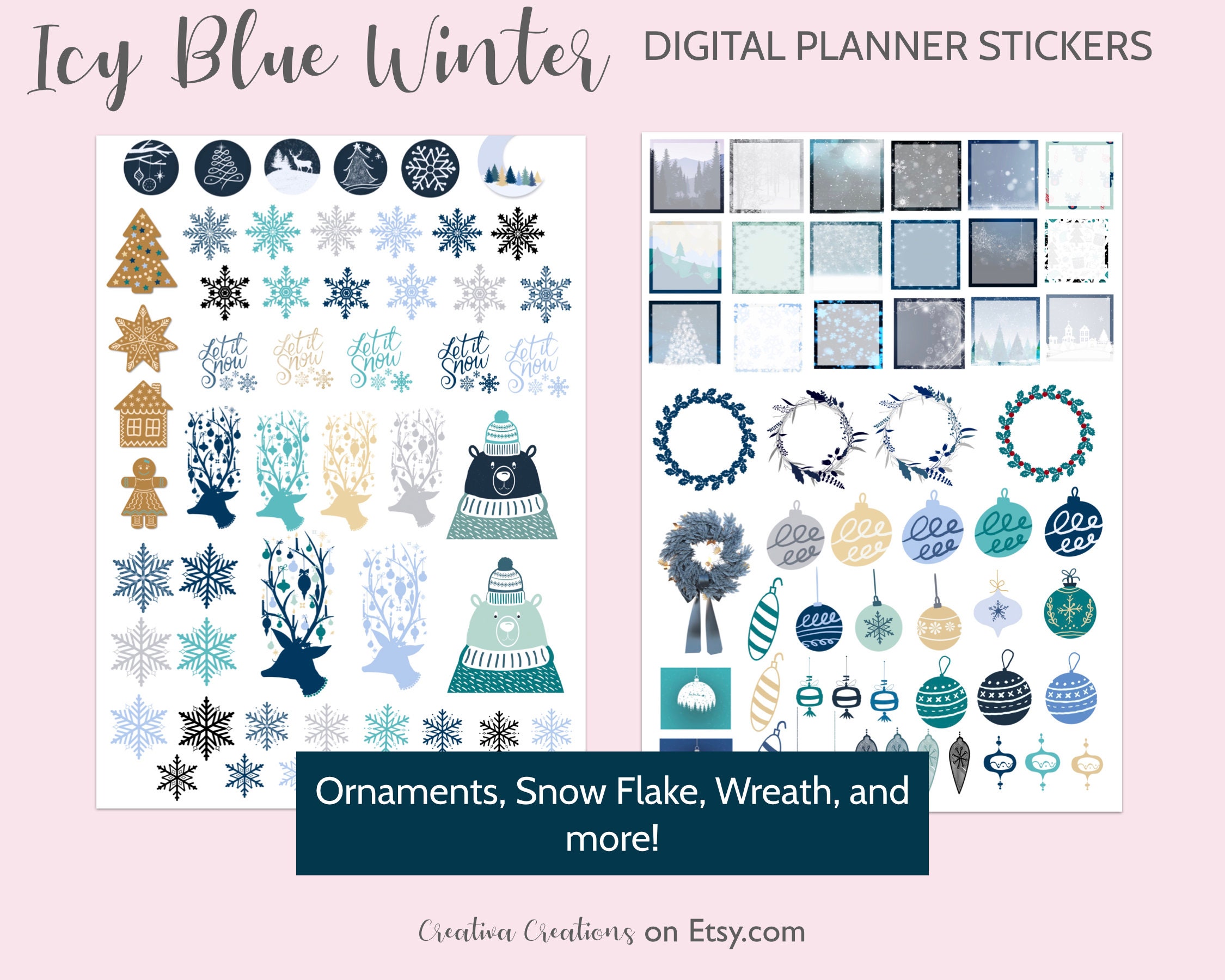 300 Winter Digital Planner Sticker Set Icy Blue December | Etsy