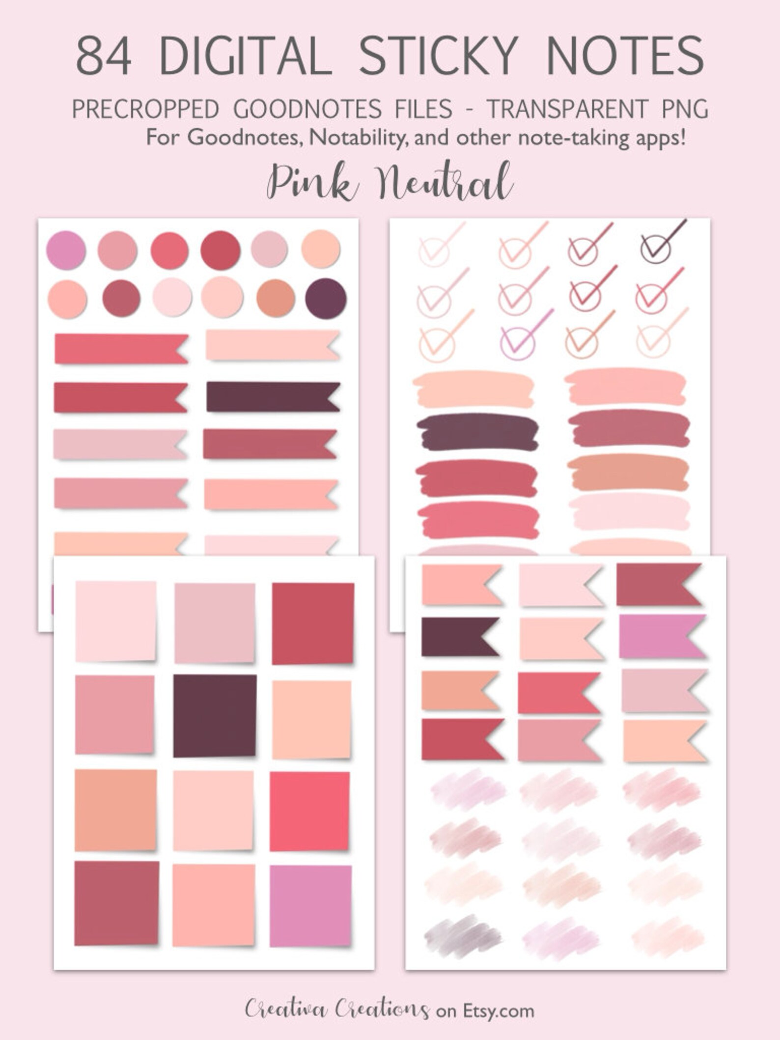 84 Digital Sticky Notes 12 Pink Neutral Color Precropped - Etsy