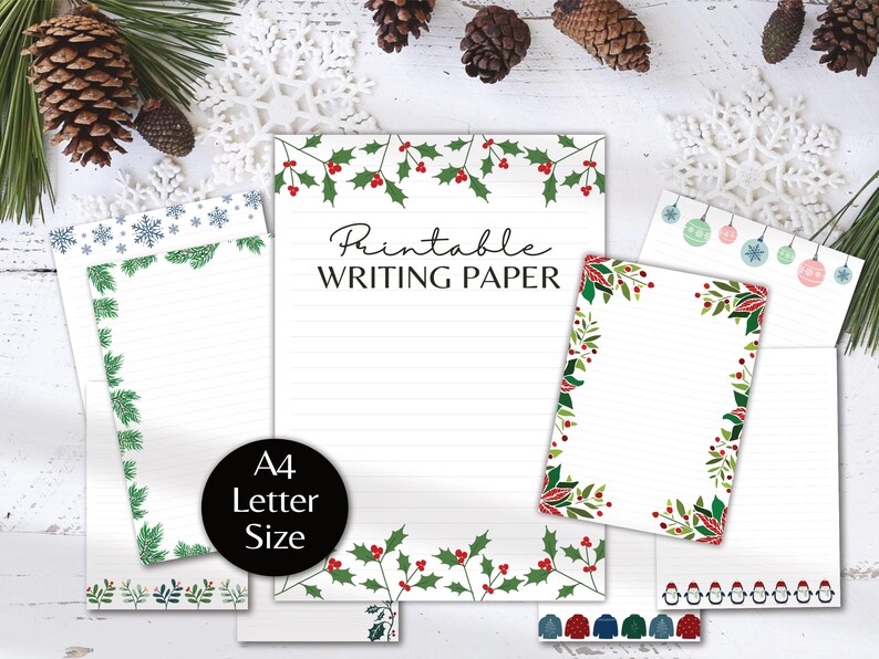 Christmas Lined Writing Paper Printable Stationery | 10 Designs | A4 ...