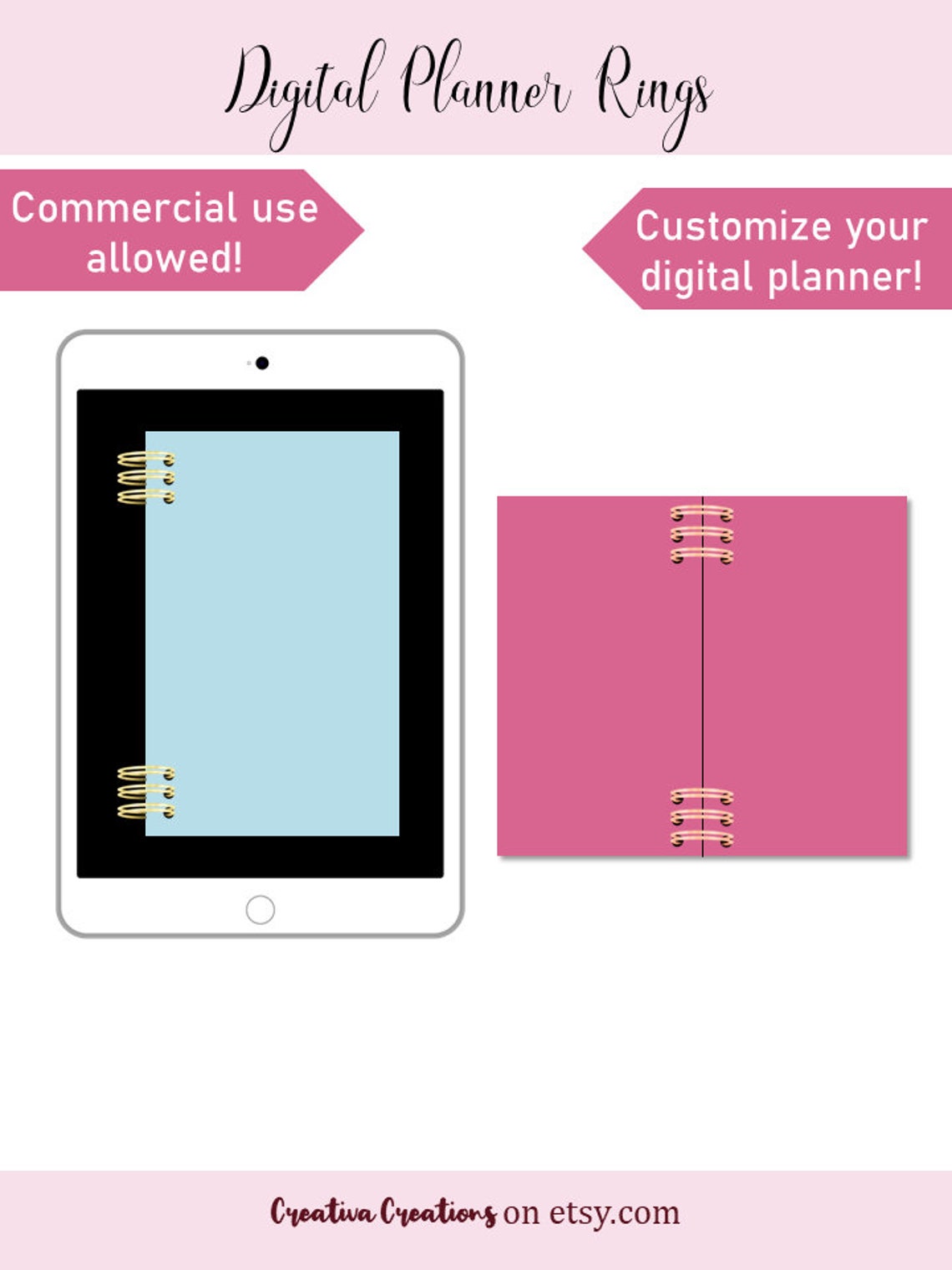 Digital Planner Rings Double Side & Center Rosegold Gold - Etsy