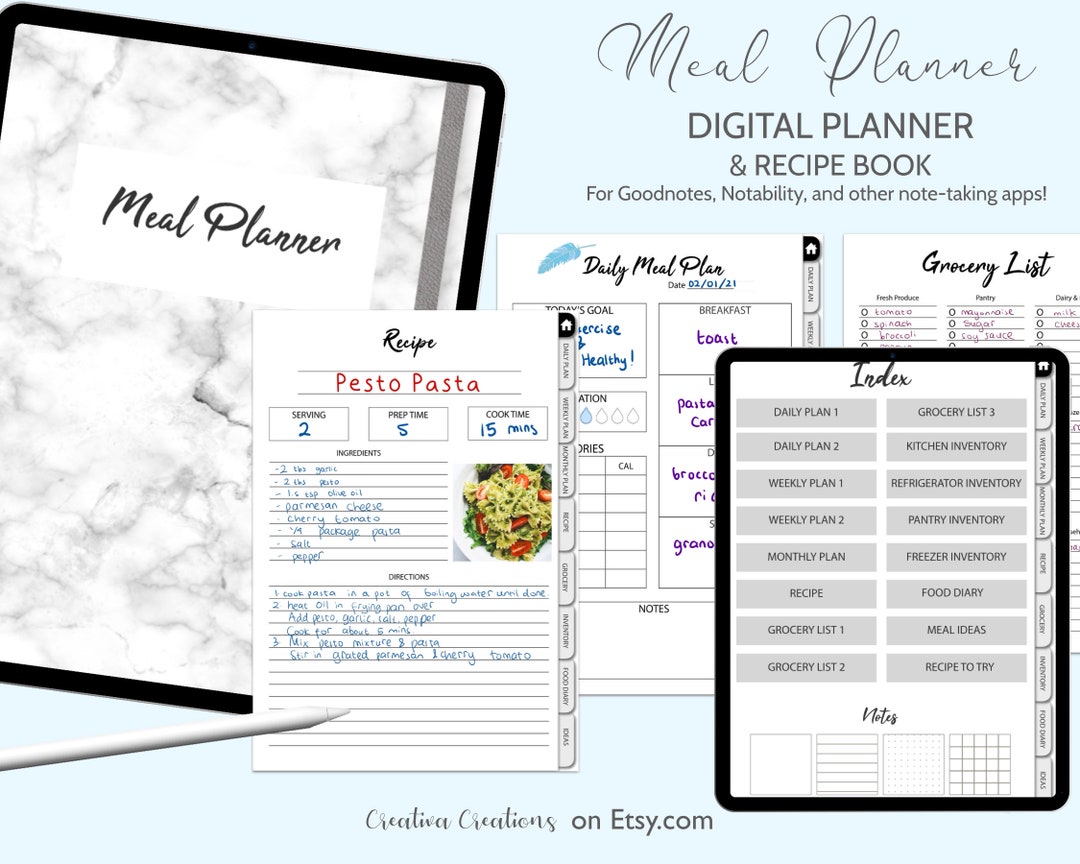 Digital Meal Planner Hyperlinked Goodnotes iPad Digital Recipe Book ...
