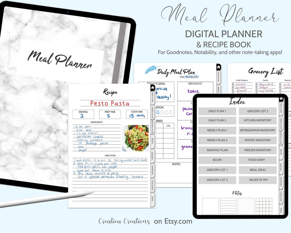 Digital Meal Planner Hyperlinked Goodnotes Ipad Digital - Etsy