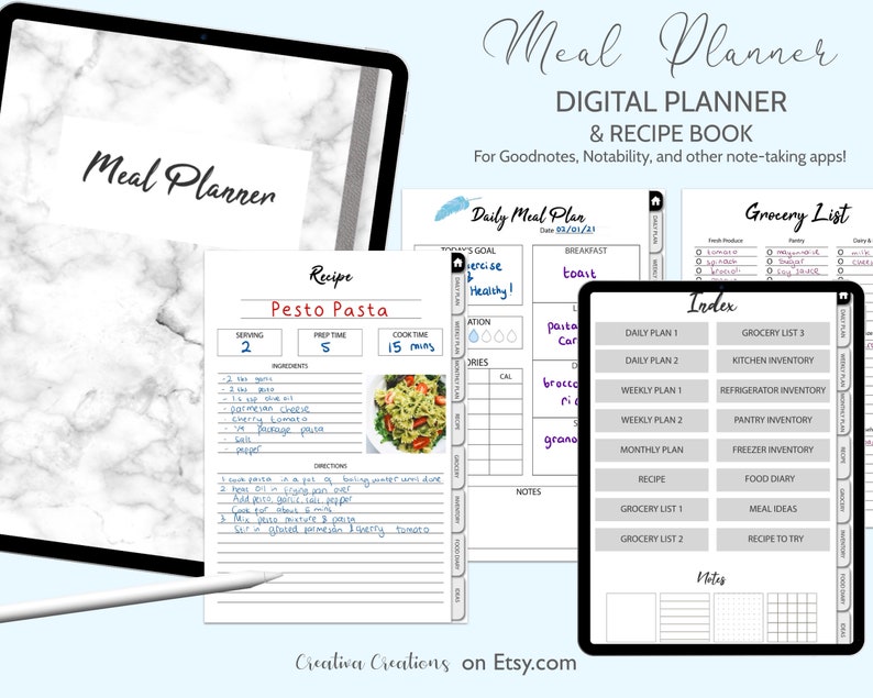 Digital Meal Planner Hyperlinked Goodnotes iPad Digital Recipe Book ...