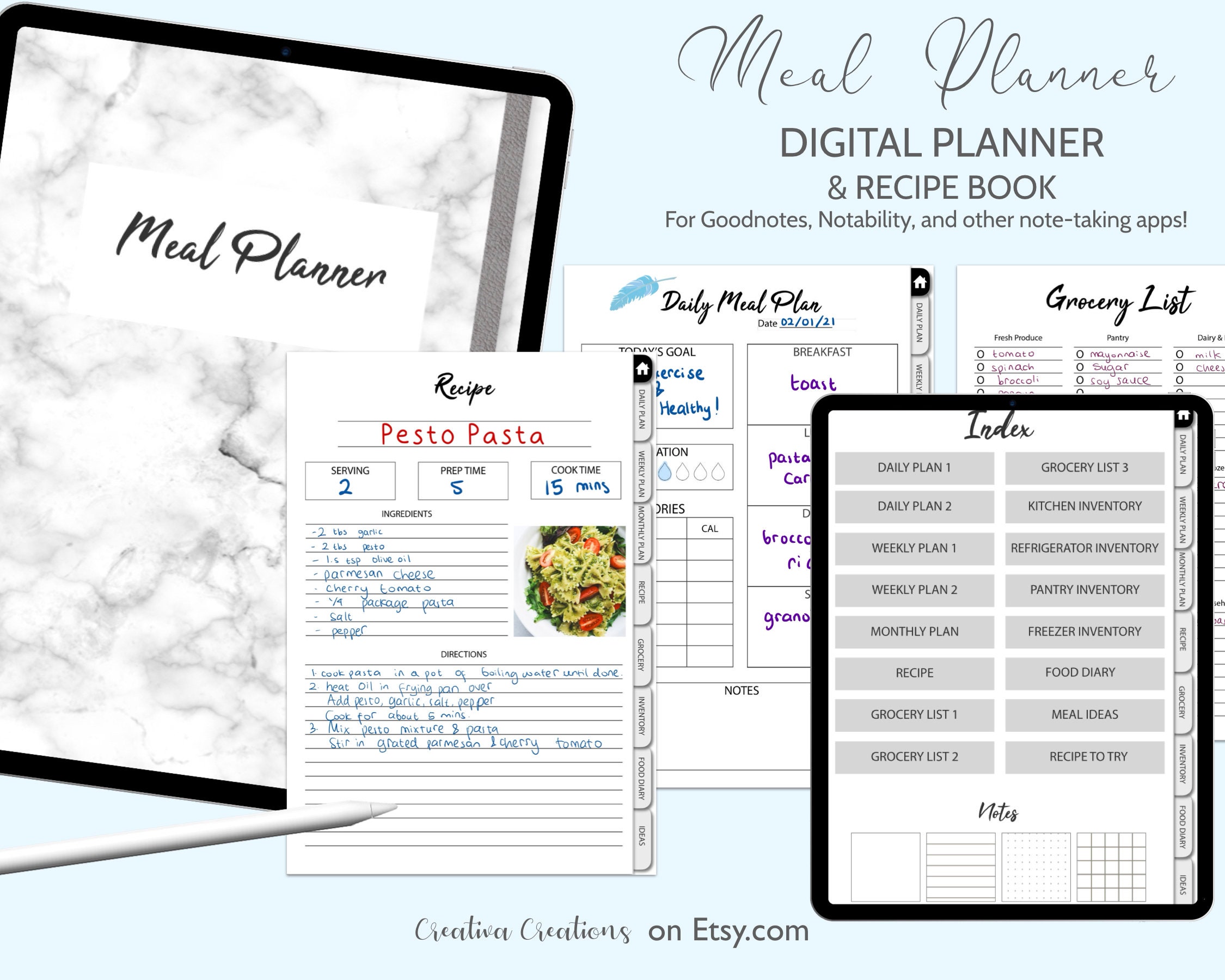 Digital Meal Planner Hyperlinked Goodnotes iPad Digital Recipe Book ...
