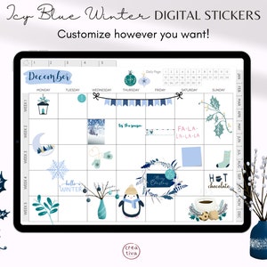 300+ Winter Digital Planner Sticker Set Icy Blue | December January ...