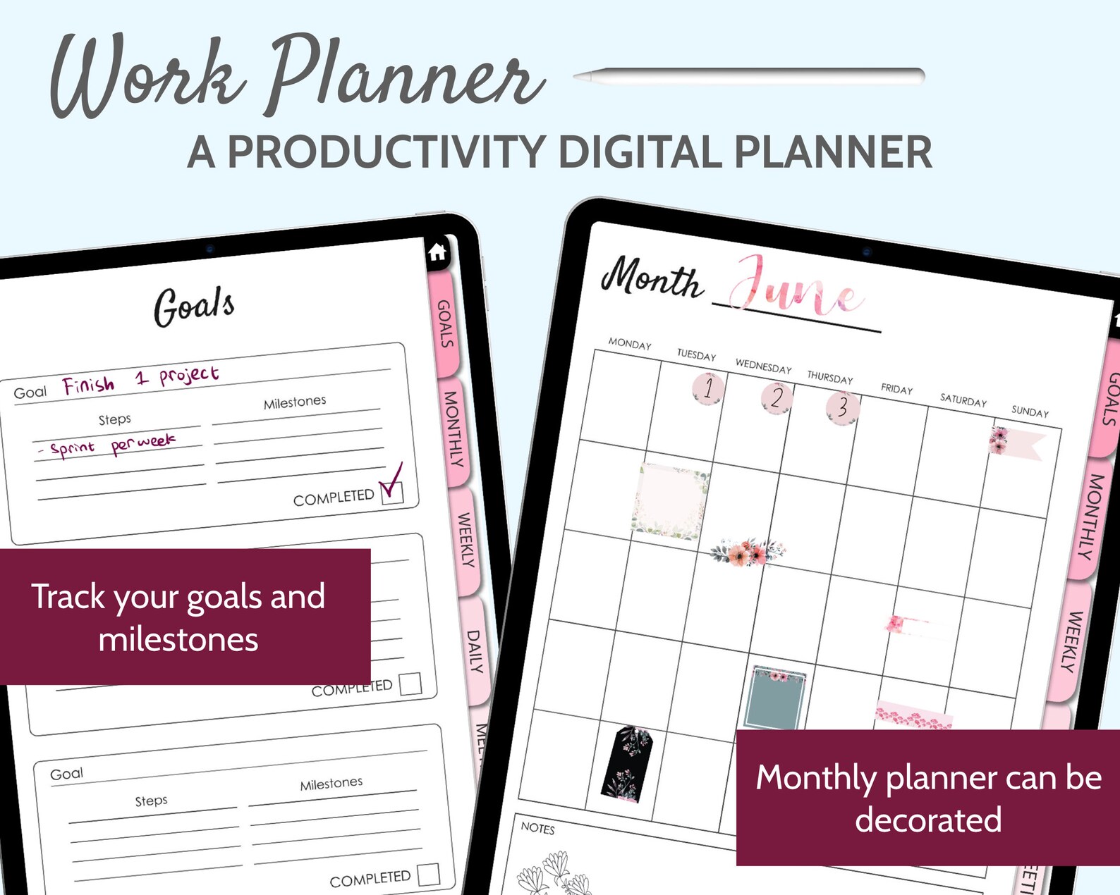 Digital Work Planner Hyperlinked Goodnotes Ipad Digital - Etsy