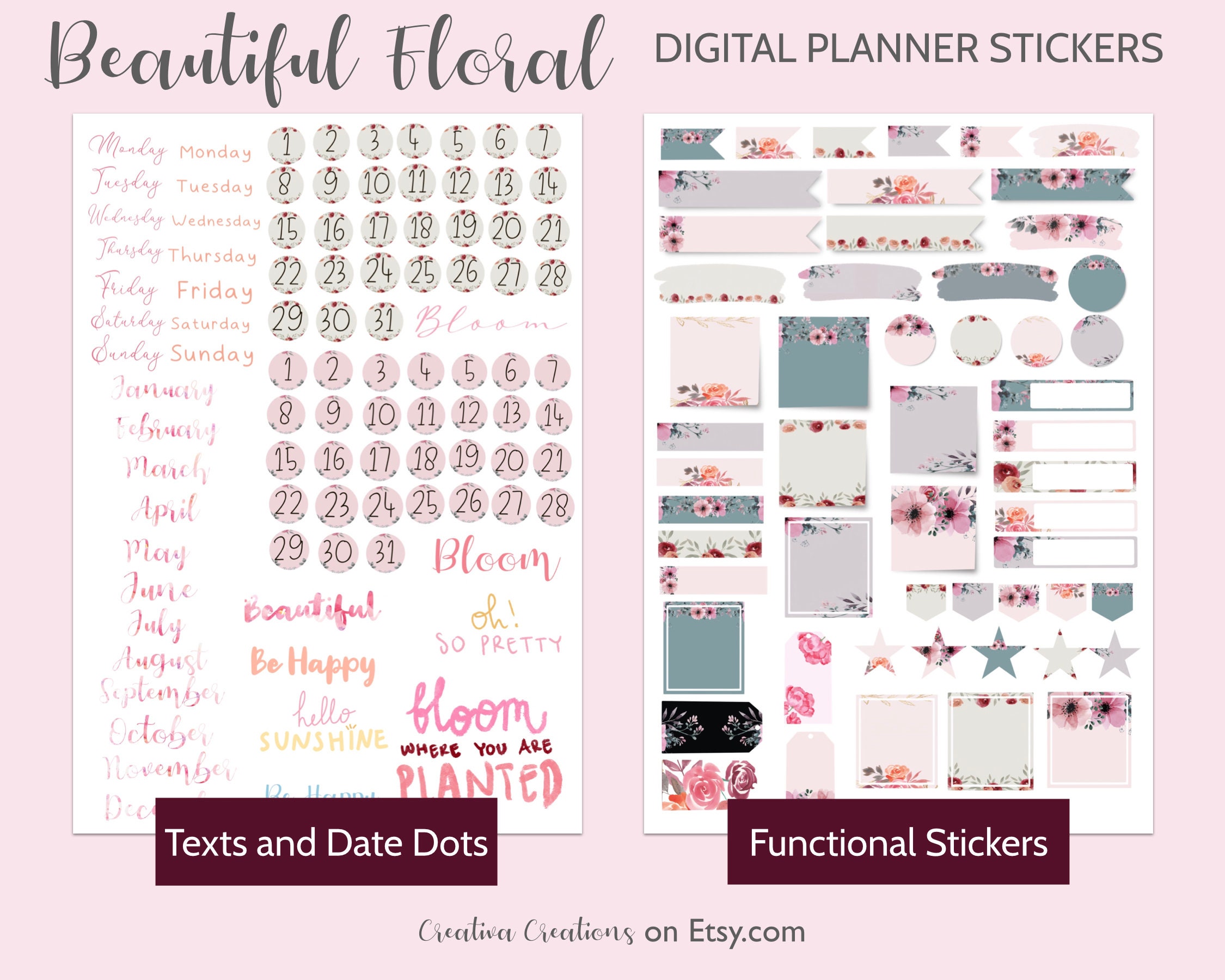 300 Beautiful Floral Digital Planner Sticker Set Spring | Etsy