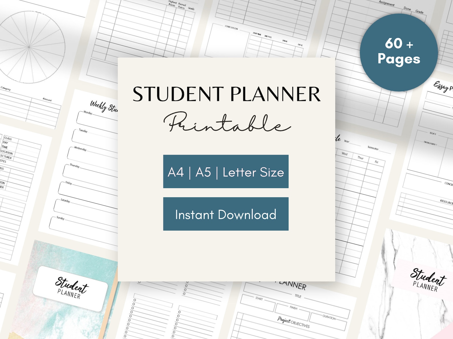 Student Planner Printable Academic Planner School College Organizer ...