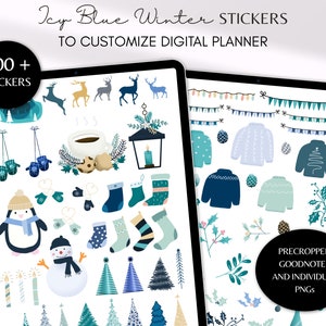 300+ Winter Digital Planner Sticker Set Icy Blue | December January ...