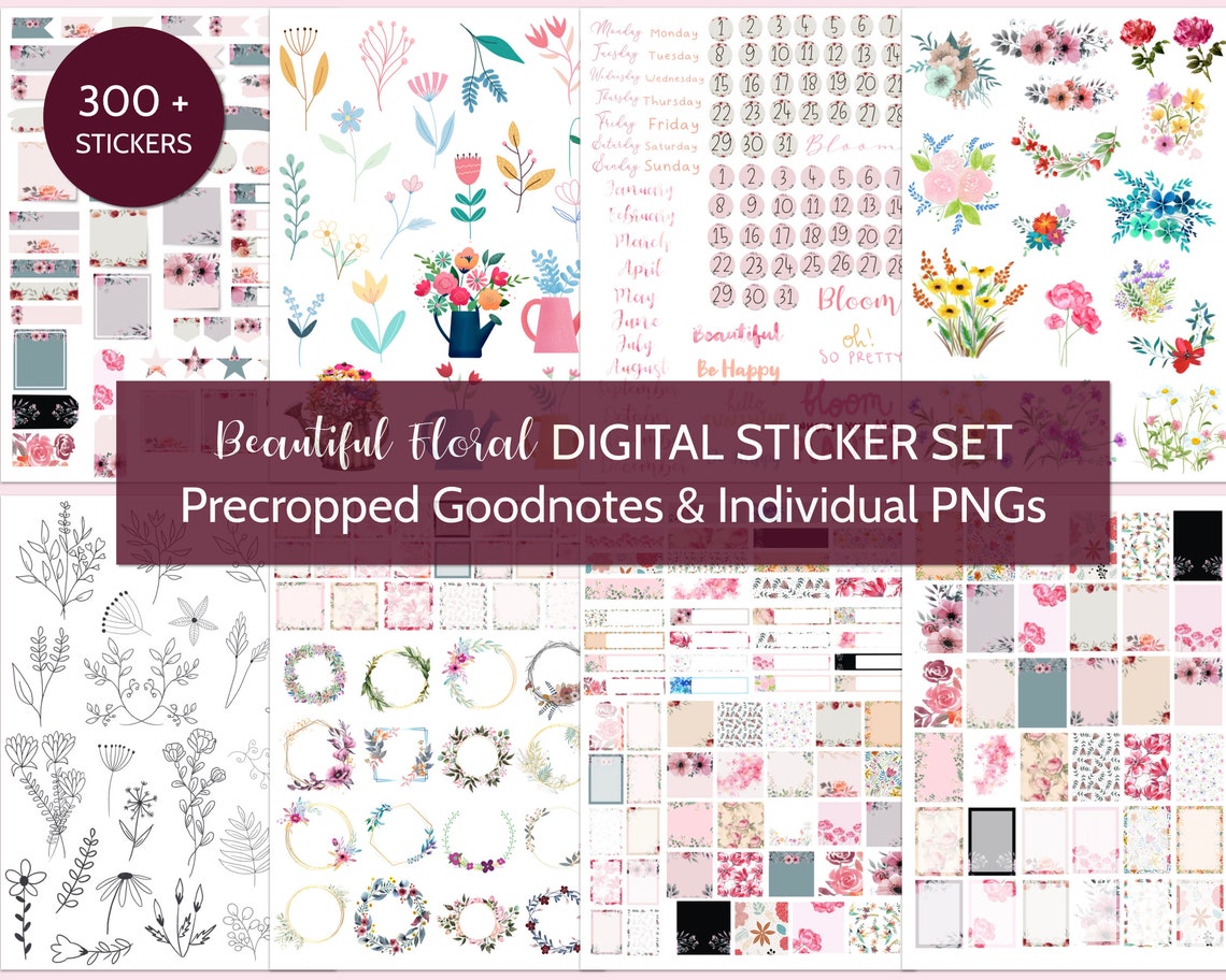 300 Beautiful Floral Digital Planner Sticker Set Spring | Etsy
