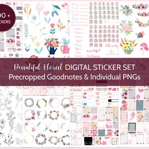 300+ Beautiful Floral Digital Planner Sticker Set | Spring Flower ...