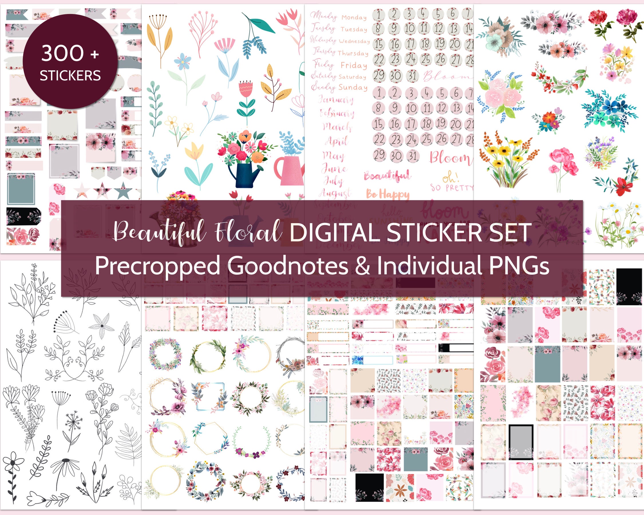 300 Beautiful Floral Digital Planner Sticker Set Spring | Etsy