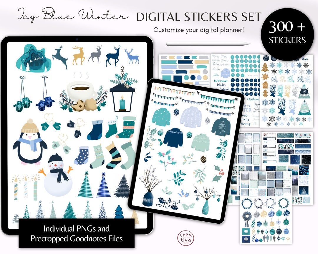 300+ Winter Digital Planner Sticker Set Icy Blue | December January ...