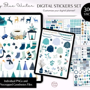 300+ Winter Digital Planner Sticker Set Icy Blue | December January ...
