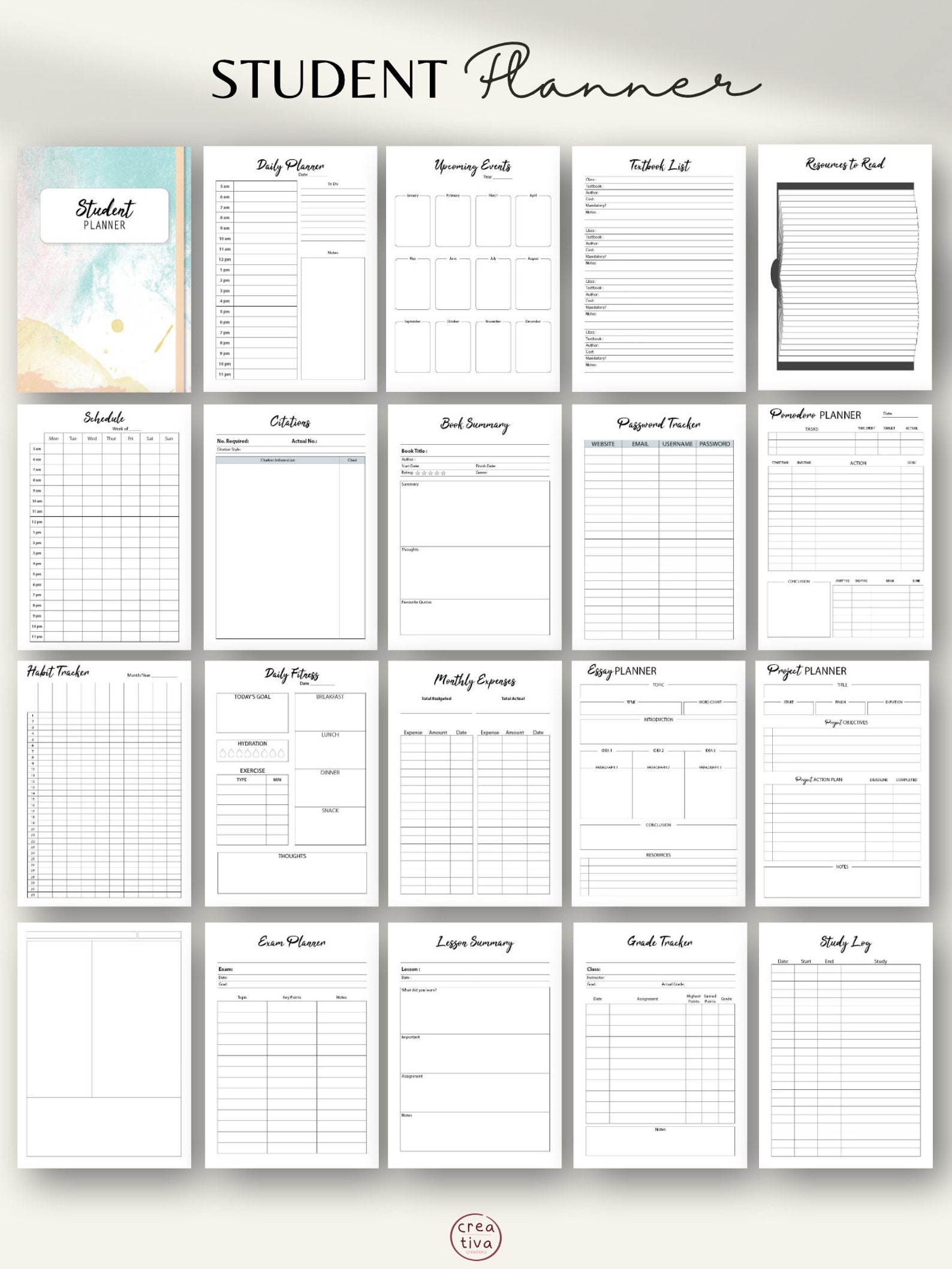 Student Planner Printable Academic Planner School College Organizer ...