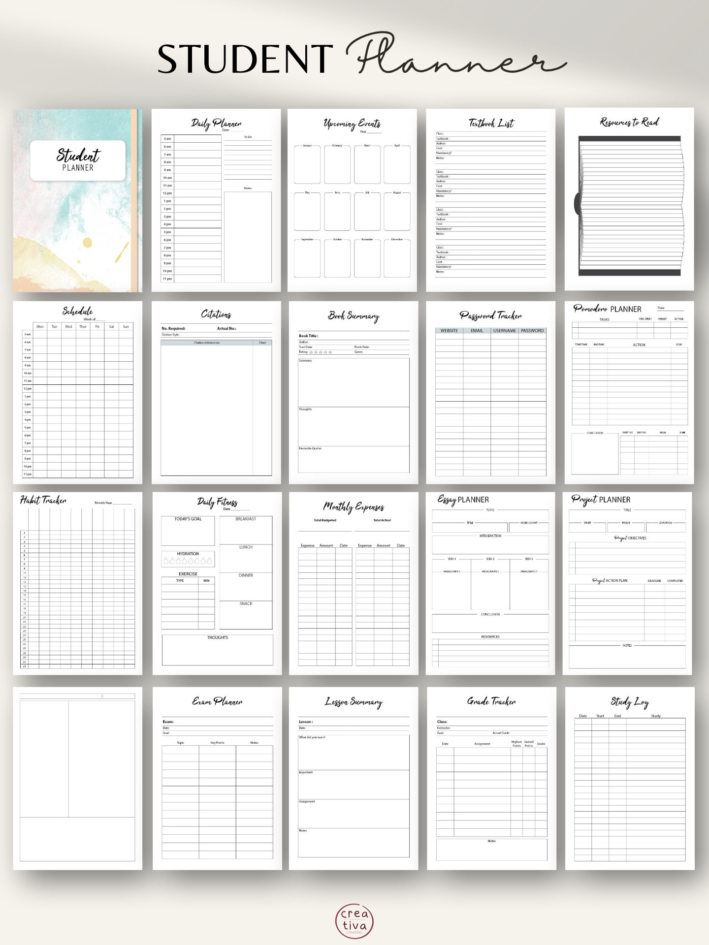 Student Planner Printable Academic Planner School College Organizer ...