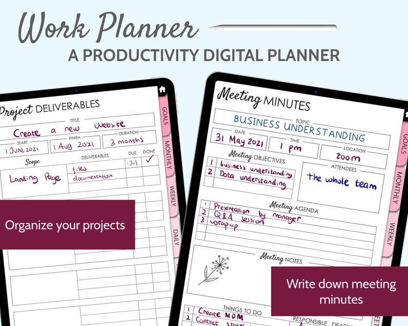 Digital Work Planner Hyperlinked Goodnotes Ipad Digital - Etsy