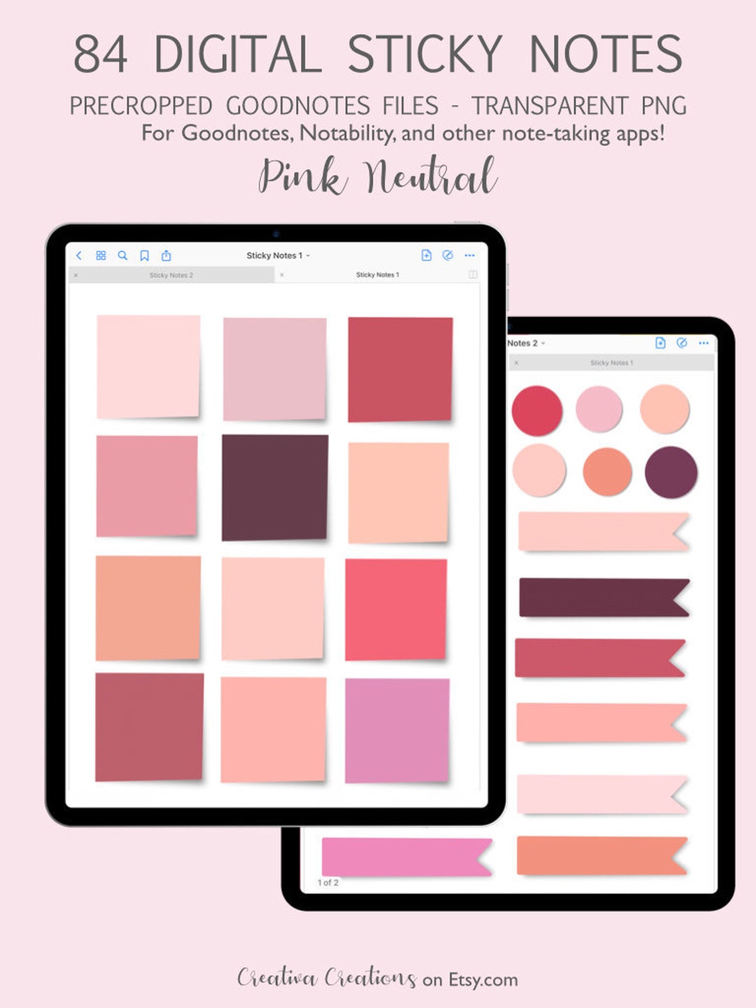 84 Digital Sticky Notes 12 Pink Neutral Color Precropped - Etsy
