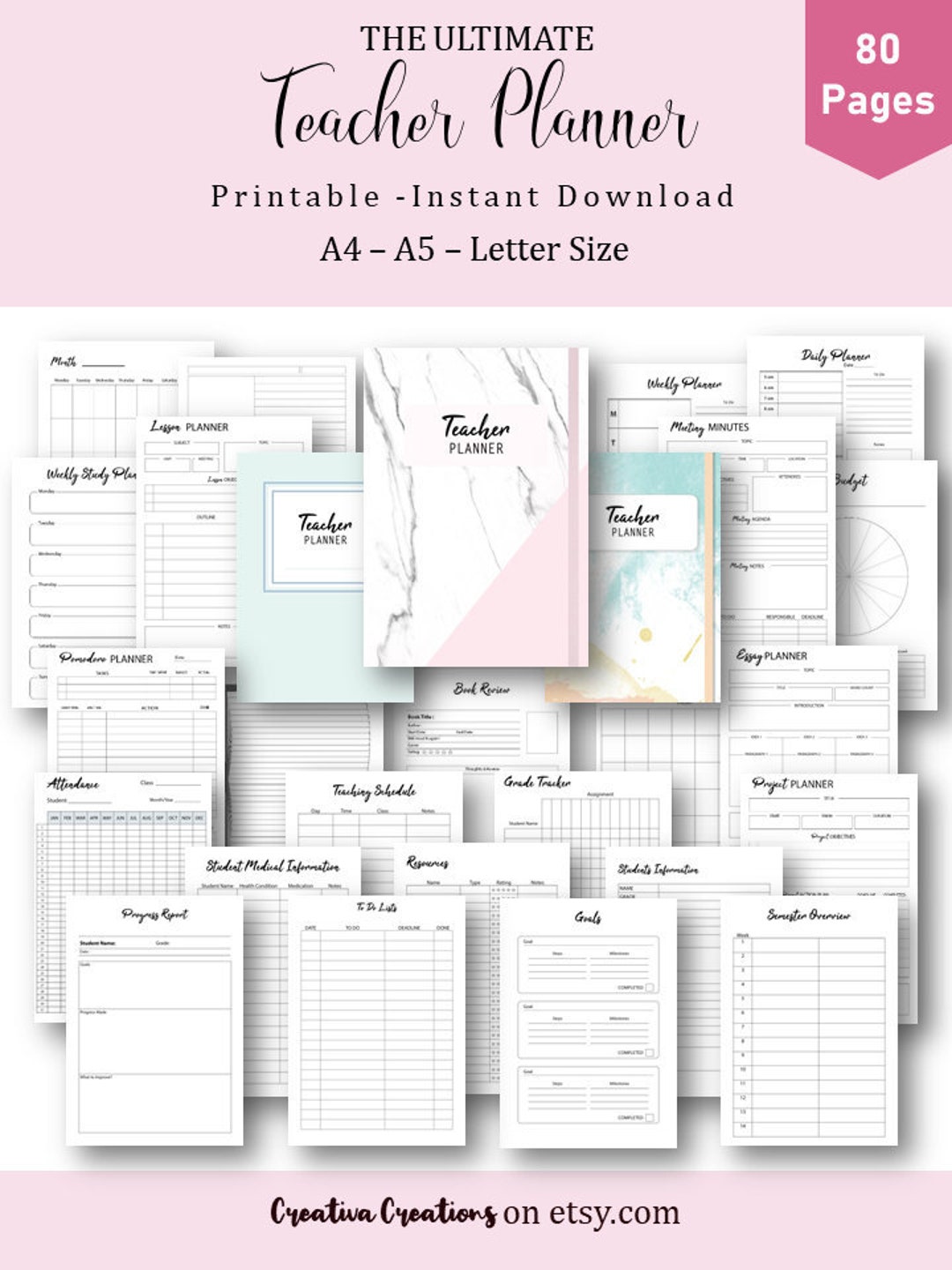 Teacher Planner Printable Teaching Journal Classroom & Private Teacher ...