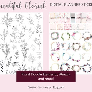300+ Beautiful Floral Digital Planner Sticker Set | Spring Flower ...