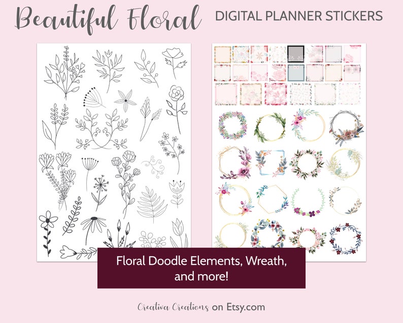 300 Beautiful Floral Digital Planner Sticker Set Spring - Etsy