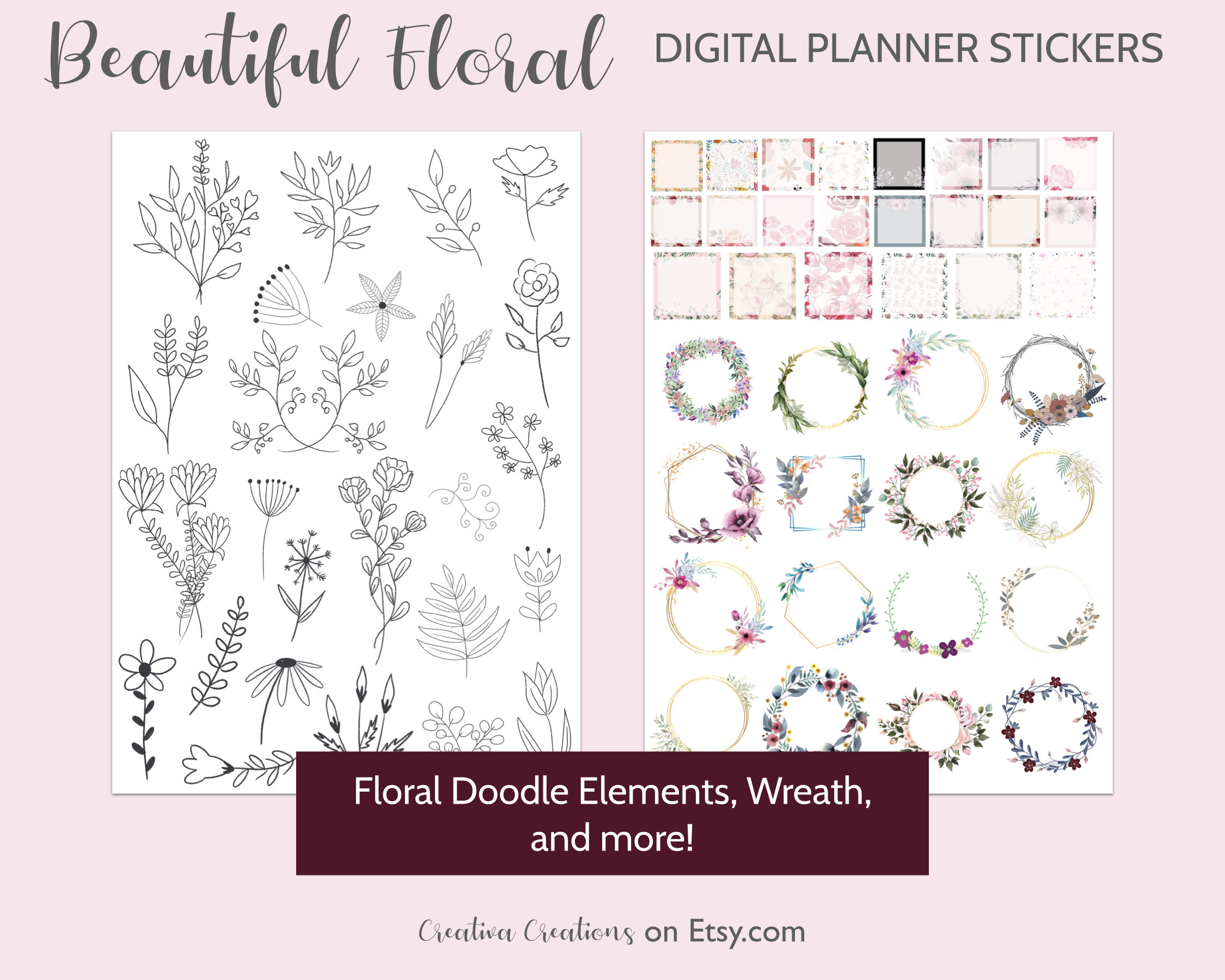300 Beautiful Floral Digital Planner Sticker Set Spring | Etsy