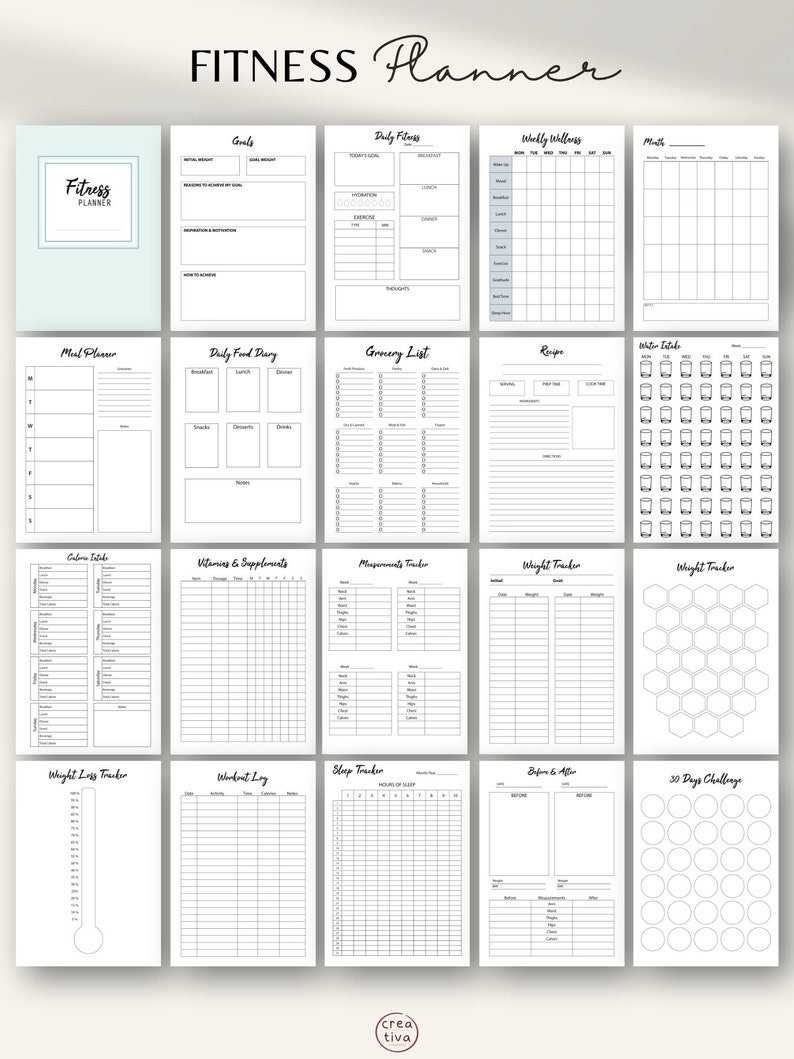Fitness Planner Printable | Meal Planner, Weight Tracker (digital ...