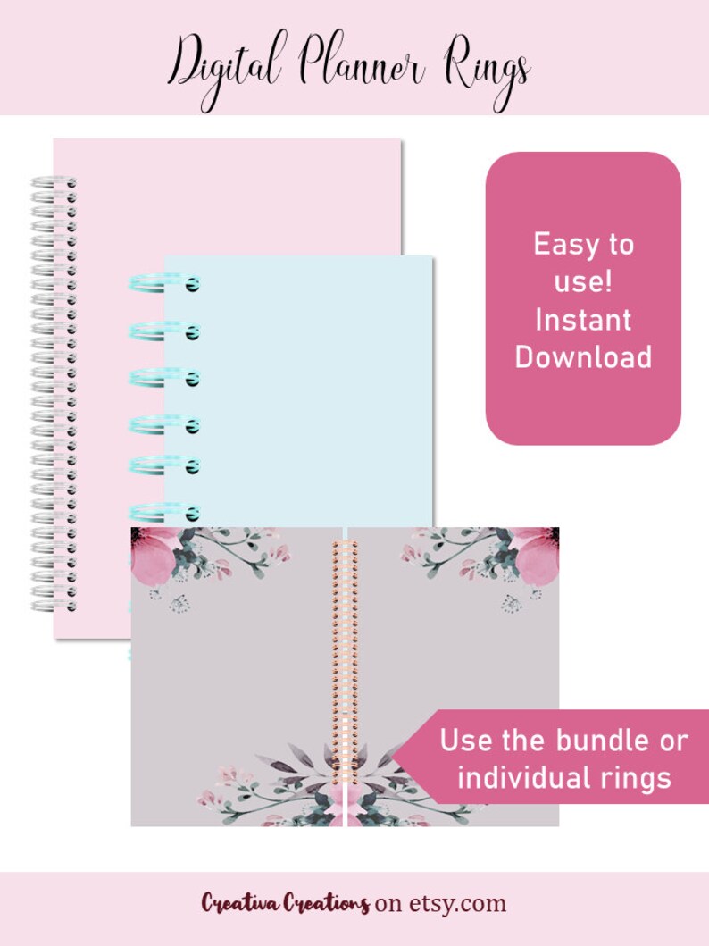 Digital Planner Rings Double Side & Center| Rosegold Gold Silver Blue ...