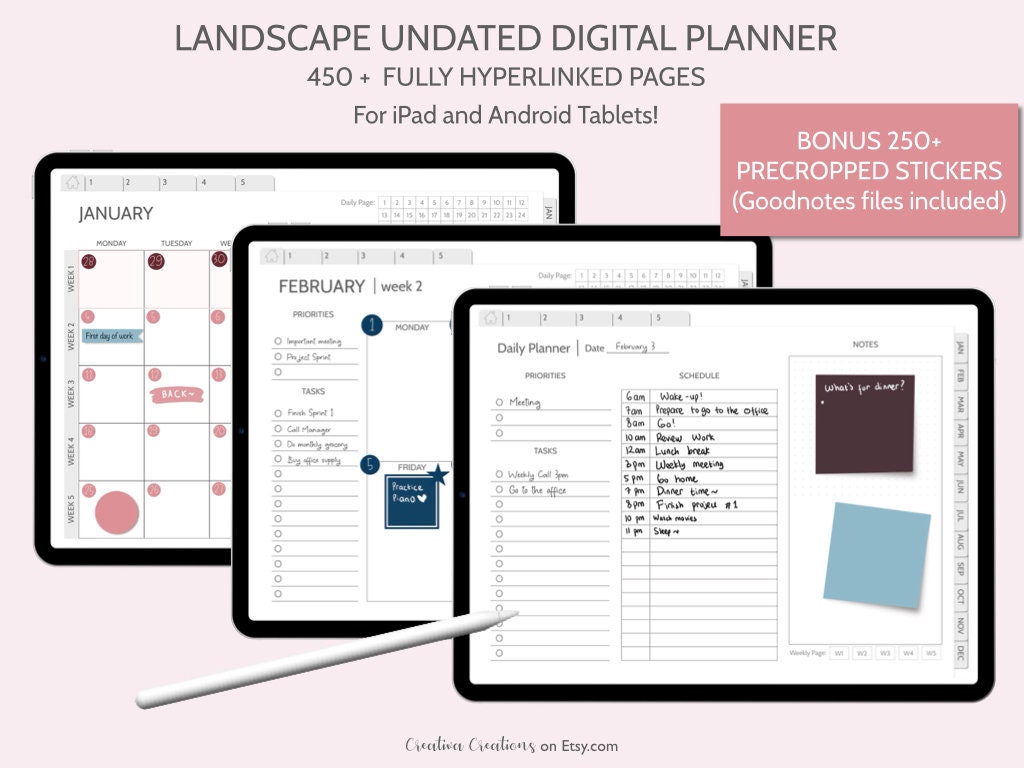 2021 Undated Digital Planner Landscape for Goodnotes Notability iPad ...
