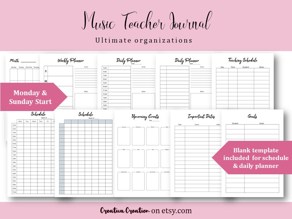 Music Teacher Planner Printable Musician Journal Piano - Etsy